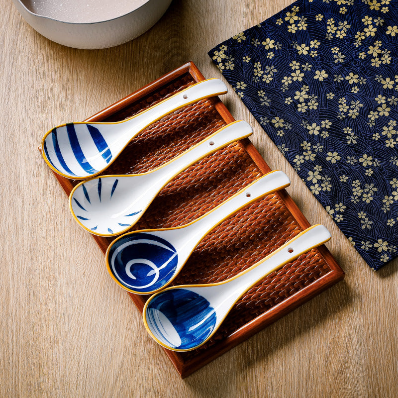 8" Long Handle Blue Ceramic Ladle | Large Soup Spoon | Japanese ...