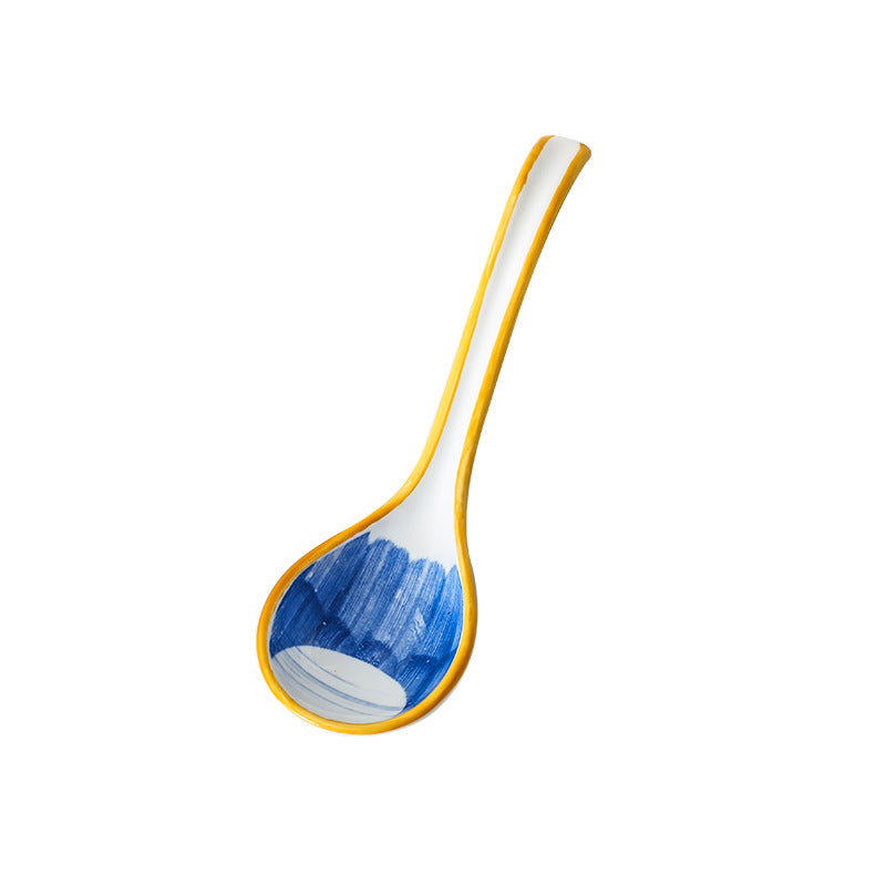 8" Long Handle Blue Ceramic Ladle | Large Soup Spoon | Japanese ...