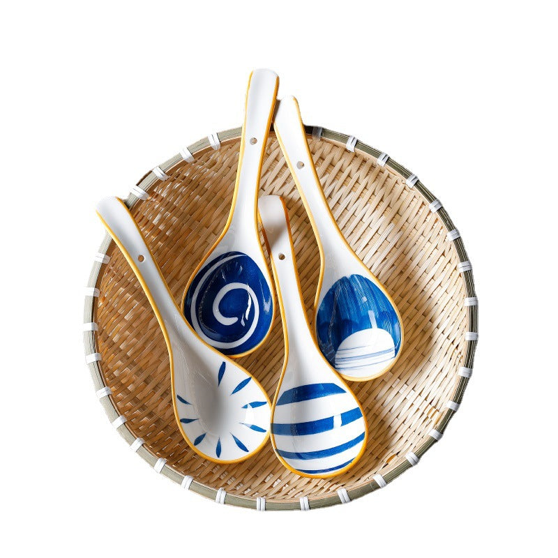 8" Long Handle Blue Ceramic Ladle | Large Soup Spoon | Japanese ...