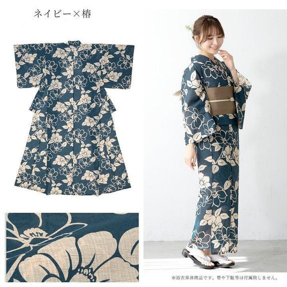 Women Tsubaki Yukata Robe and Obi Belt Set | Japanese Kimono Costume ...