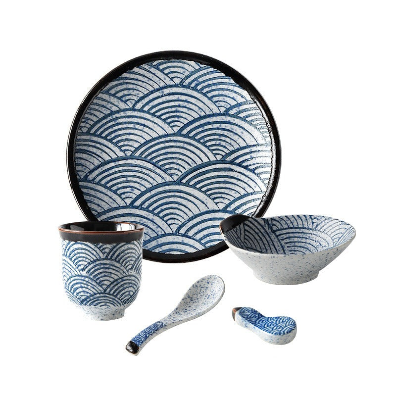 Seigaiha Dinnerware Set B | Traditional Japanese Ceramic Ware | Seigaihaya