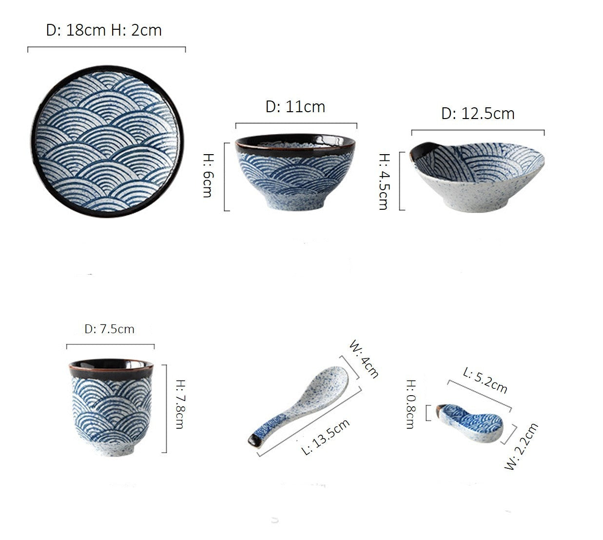 Seigaiha Dinnerware Set B | Traditional Japanese Ceramic Ware | Seigaihaya