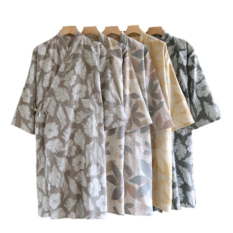 Feather Leaves Yukata Bathrobe - 100% Cotton Japanese Robe | Seigaihaya