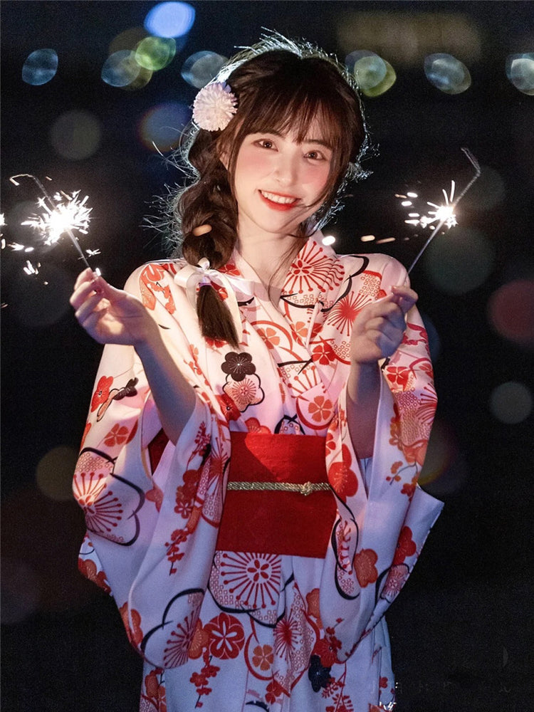 Women Sakura & Hanabi Yukata Robe and Obi Belt Set | Japanese Kimono Costume Shop – Seigaihaya