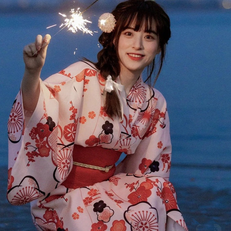 Women Sakura & Hanabi Yukata Robe and Obi Belt Set | Japanese Kimono Costume Shop – Seigaihaya