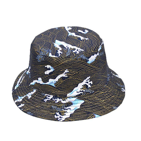 Blue and Red Reversible Great Wave Bucket Hat | Seigaihaya.com