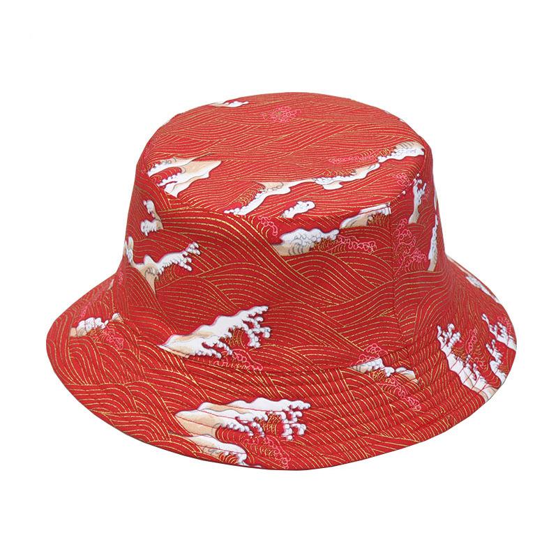 Blue and Red Reversible Great Wave Bucket Hat | Seigaihaya.com