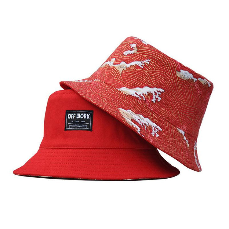 Blue and Red Reversible Great Wave Bucket Hat | Seigaihaya.com