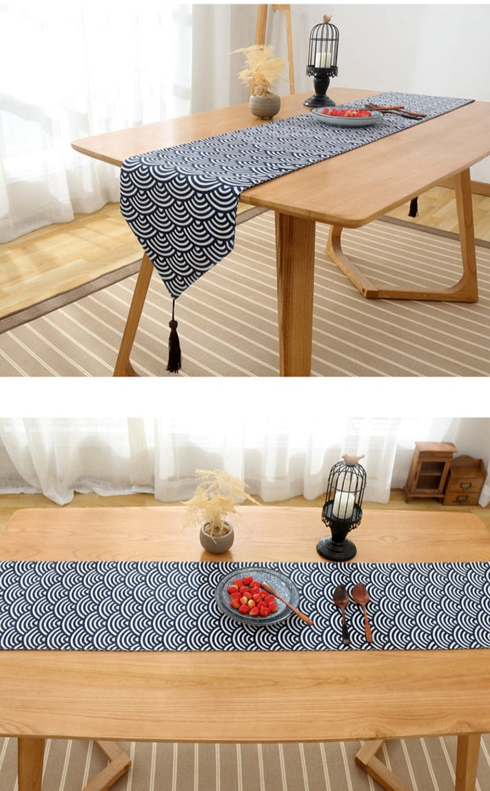Seigaiha Blue Wave Linen Table Runner – Seigaihaya