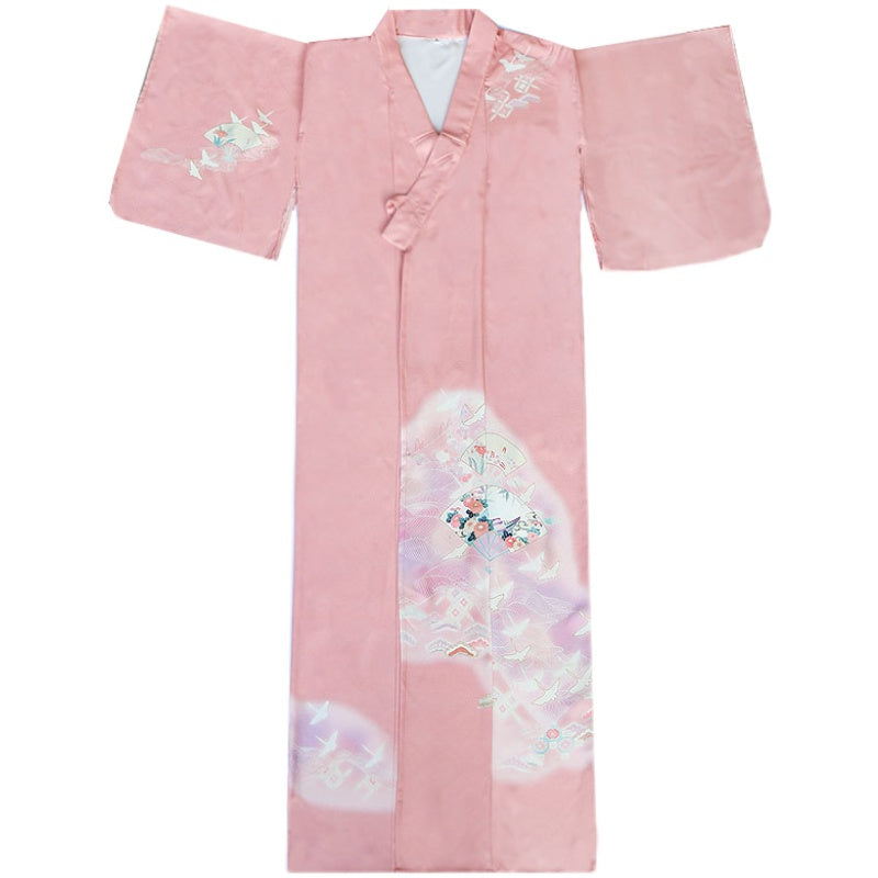 Women Pink Yukata with Crane Pattern | Japanese Kimono & Gifts Shop ...